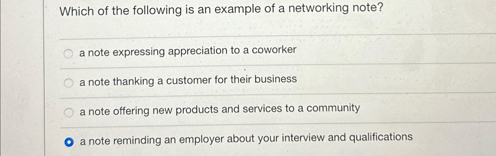 Solved Which of the following is an example of a networking | Chegg.com