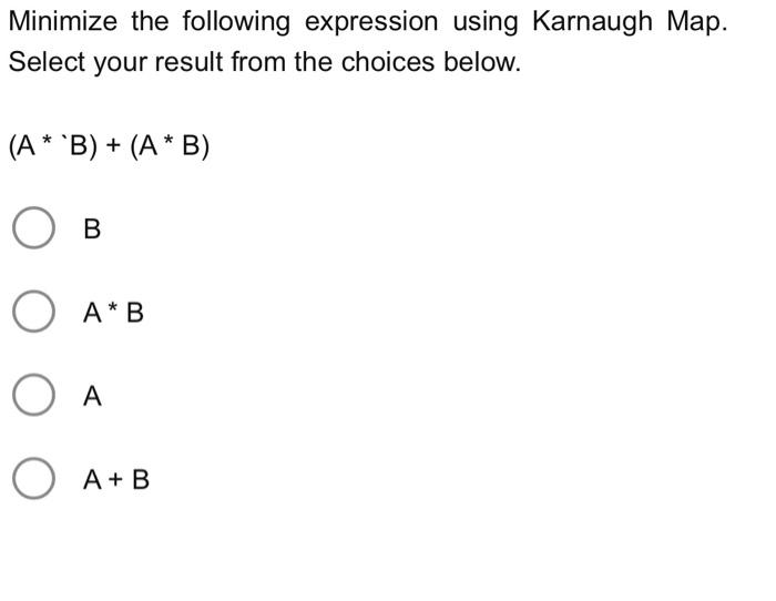 Solved Minimize the following expression using Karnaugh Map. | Chegg.com