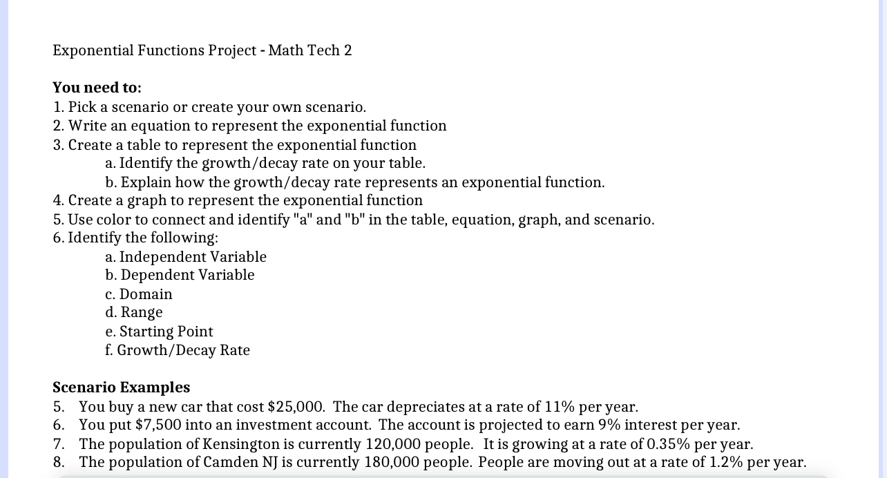 Solved Exponential Functions Project - ﻿Math Tech 2You need | Chegg.com