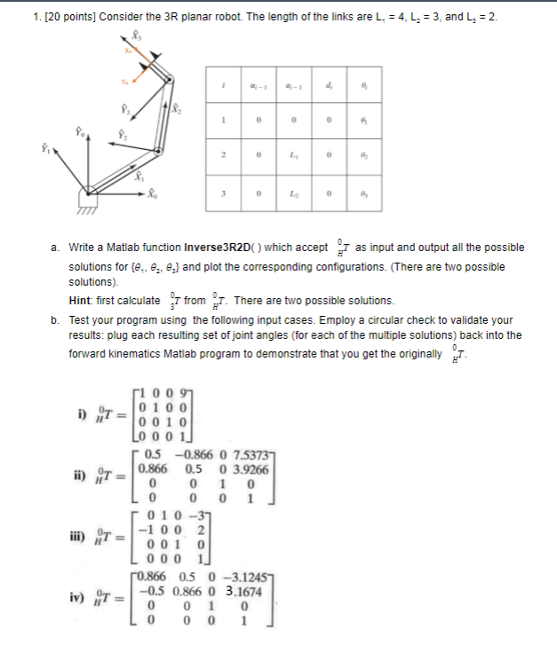 Solved [20 ﻿points] ﻿Consider the 3R ﻿planar robot. The | Chegg.com