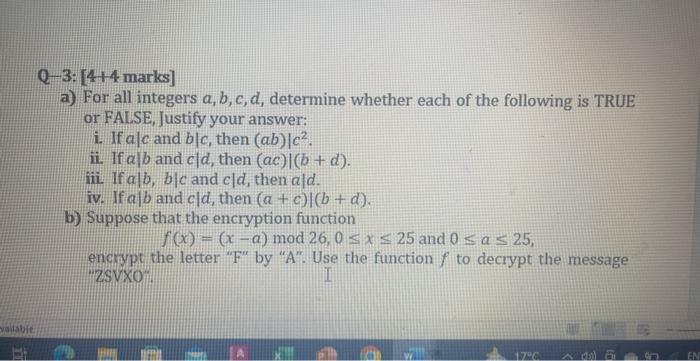 Solved Q-3: [4+4 marks] a) For all integers a,b,c,d, | Chegg.com