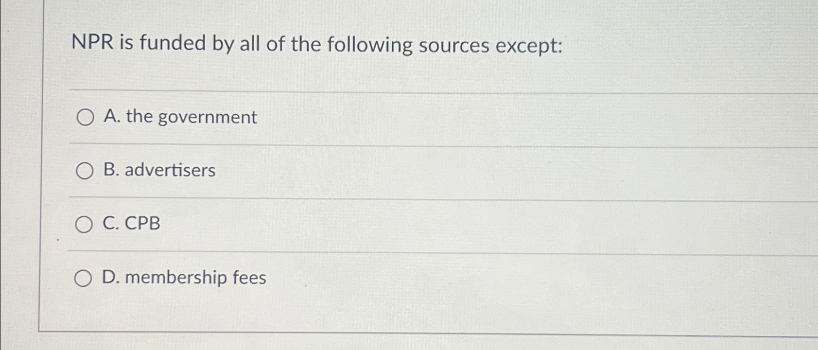 Solved NPR is funded by all of the following sources | Chegg.com