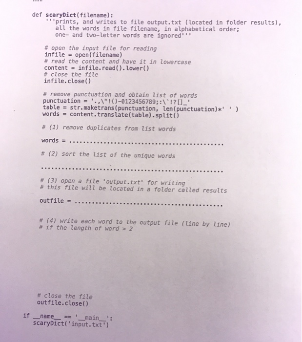 Solved You would like to produce a unique scary dictionary | Chegg.com