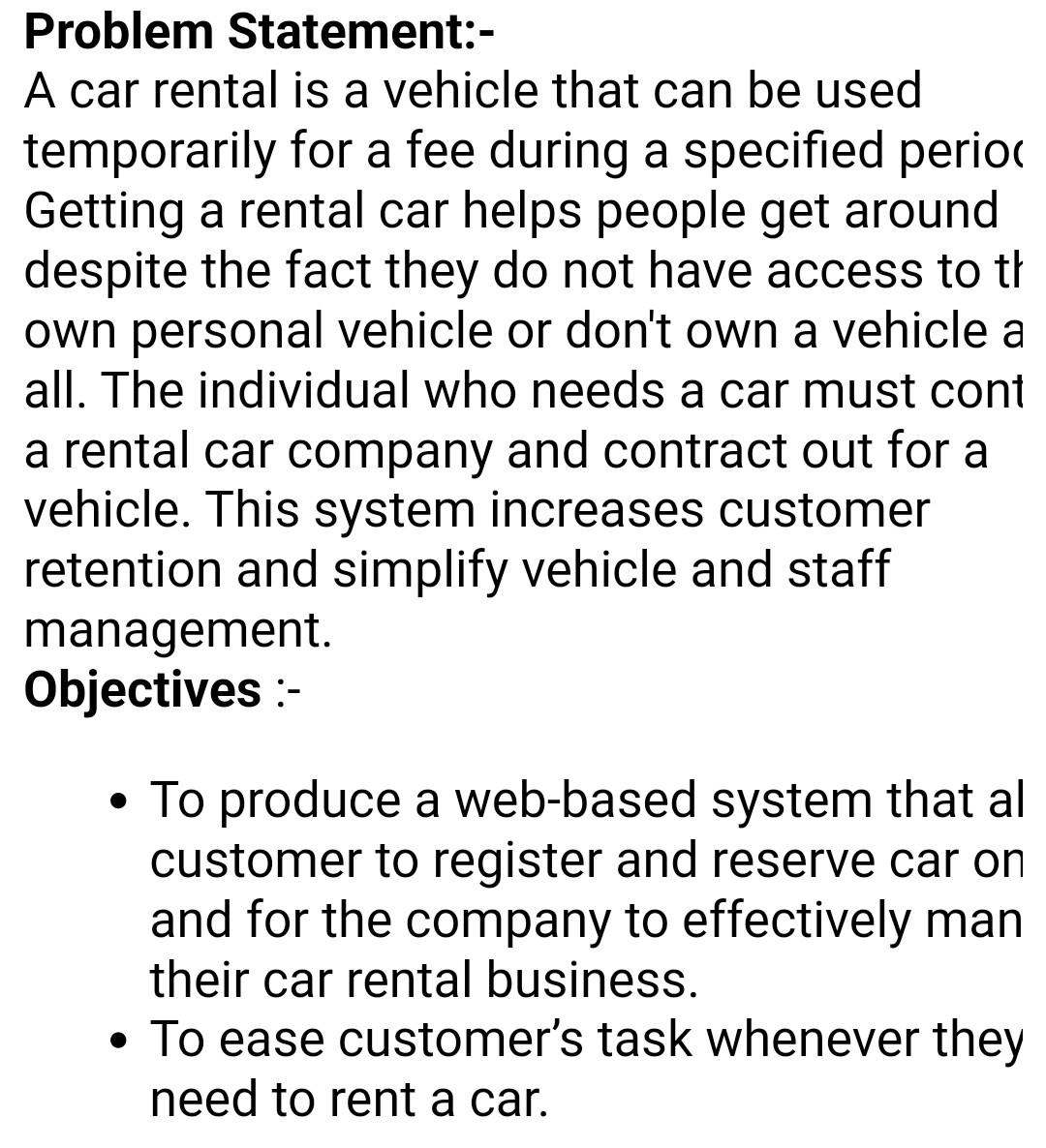 Solved Problem Statement:- A car rental is a vehicle that | Chegg.com