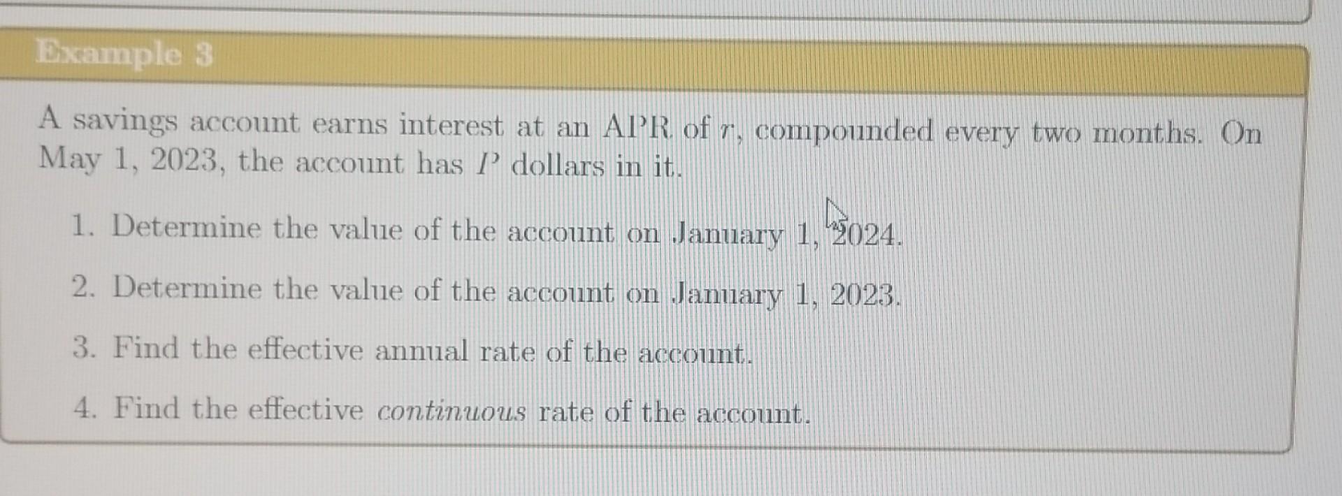 Solved A savings account earns interest at an Al'R of r, | Chegg.com
