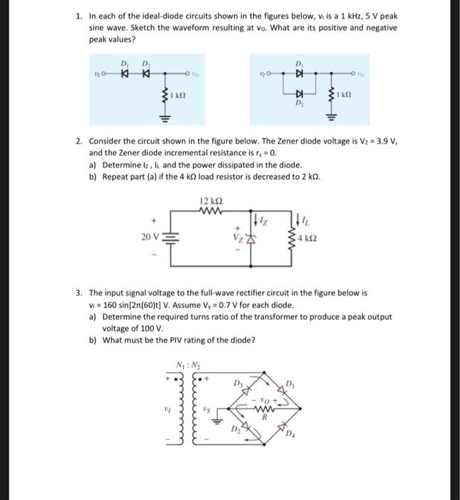Solved 1. In each of the ideal-diode circuits shown in the | Chegg.com