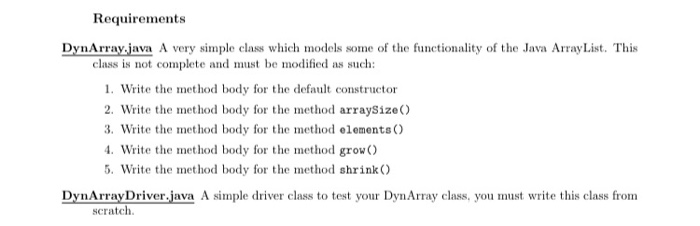 Requirements DynArray.java A very simple class which | Chegg.com