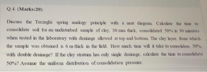Solved Q.4. (Marks:20). Discuss the Terzaghi spring analogy | Chegg.com