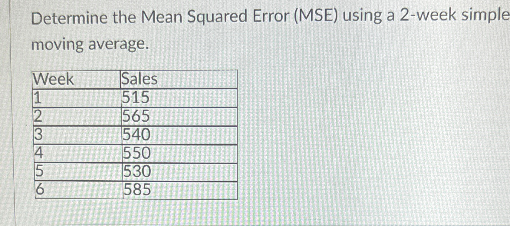 Solved Determine the Mean Squared Error (MSE) ﻿using a | Chegg.com