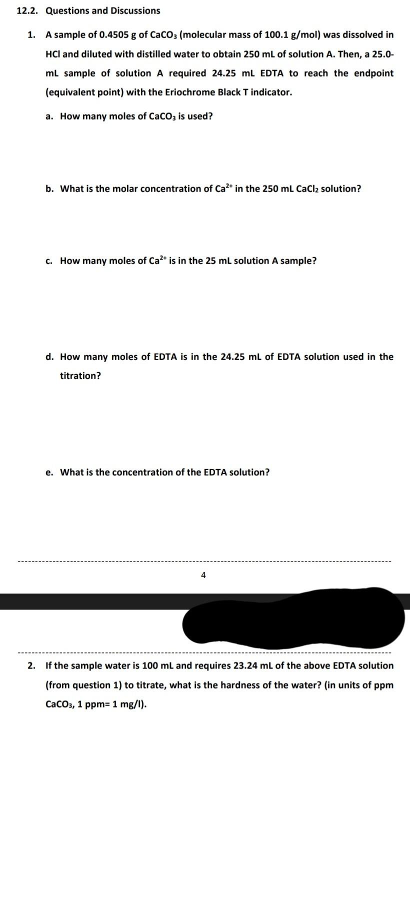 Solved 1. A sample of 0.4505 g of CaCO3 (molecular mass of | Chegg.com