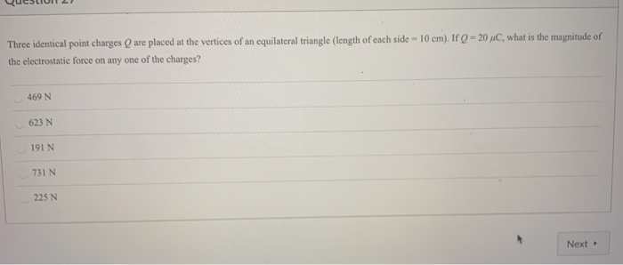 Solved Three identical point charges Q are placed at the | Chegg.com