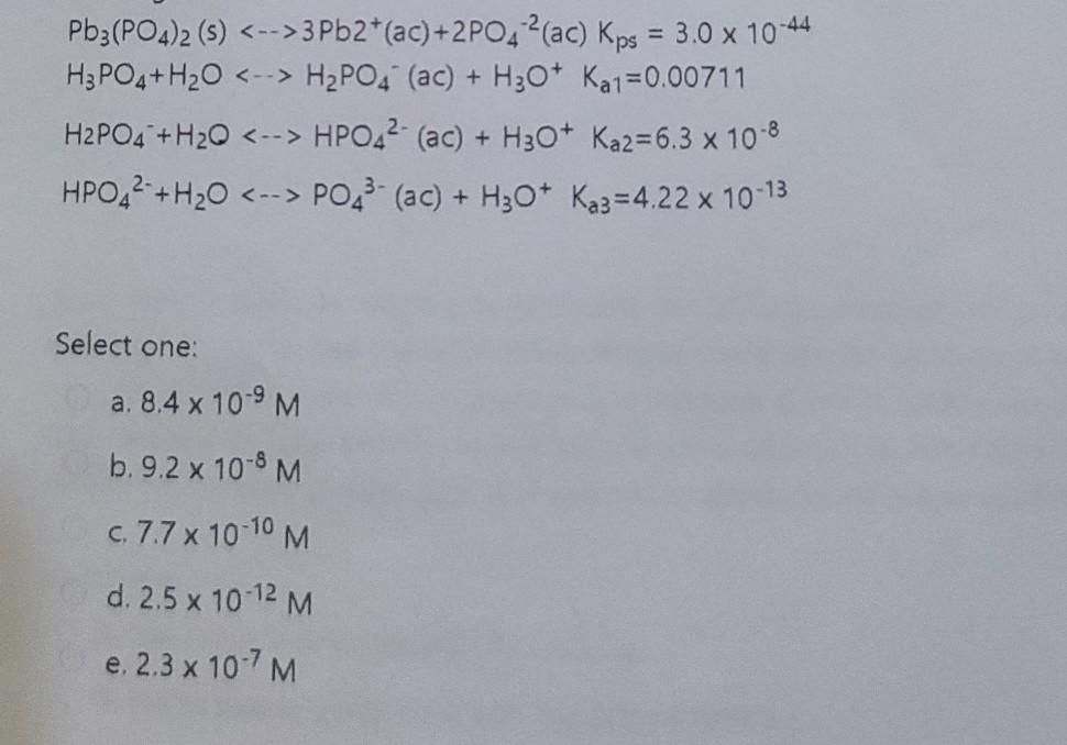 Solved The molar solubility of Pb3 (PO4) 2 in a solution | Chegg.com