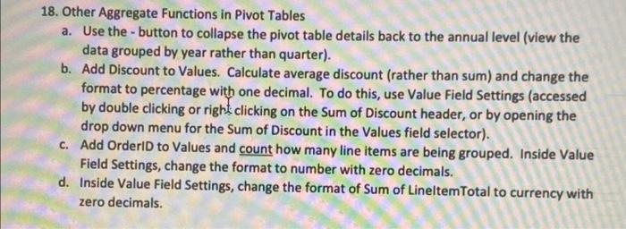 Solved 18 Other Aggregate Functions In Pivot Tables A Use