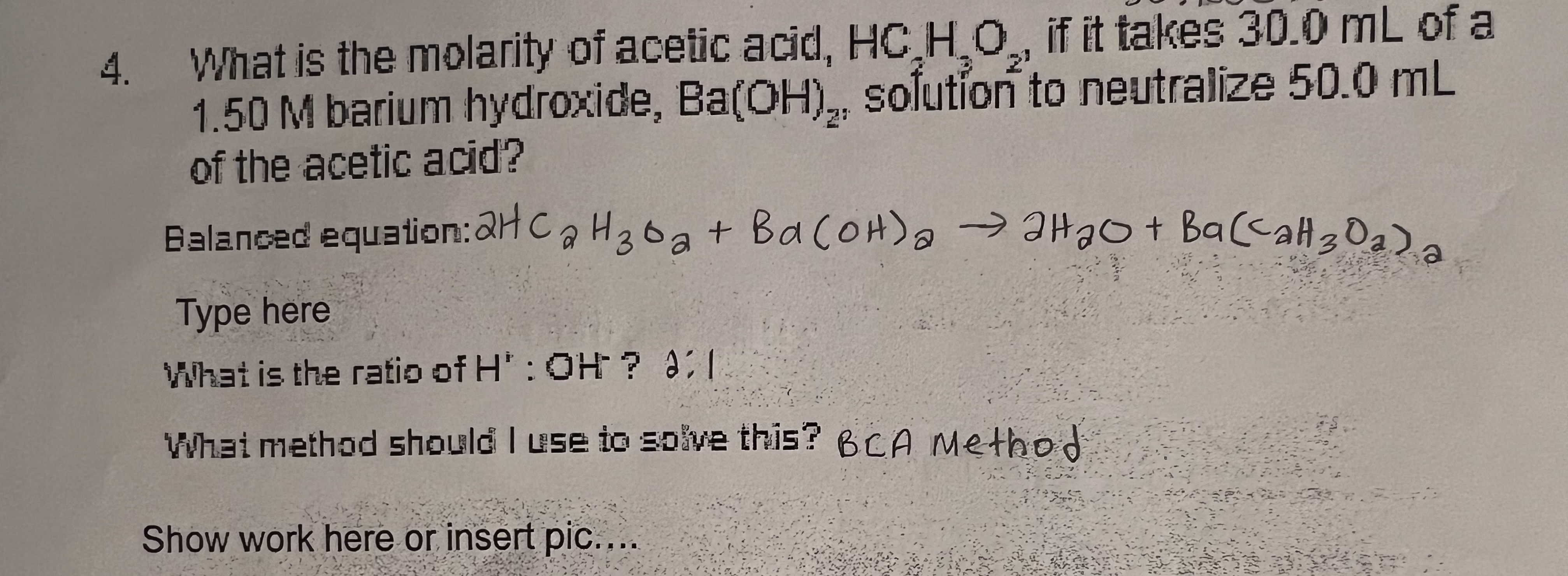 Solved What is the molarity of acetic acid, HC2H3O2, ﻿if it | Chegg.com