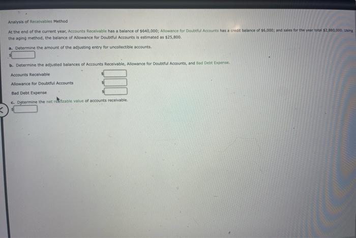 Solved Analysis of Receivables Method At the end of the | Chegg.com