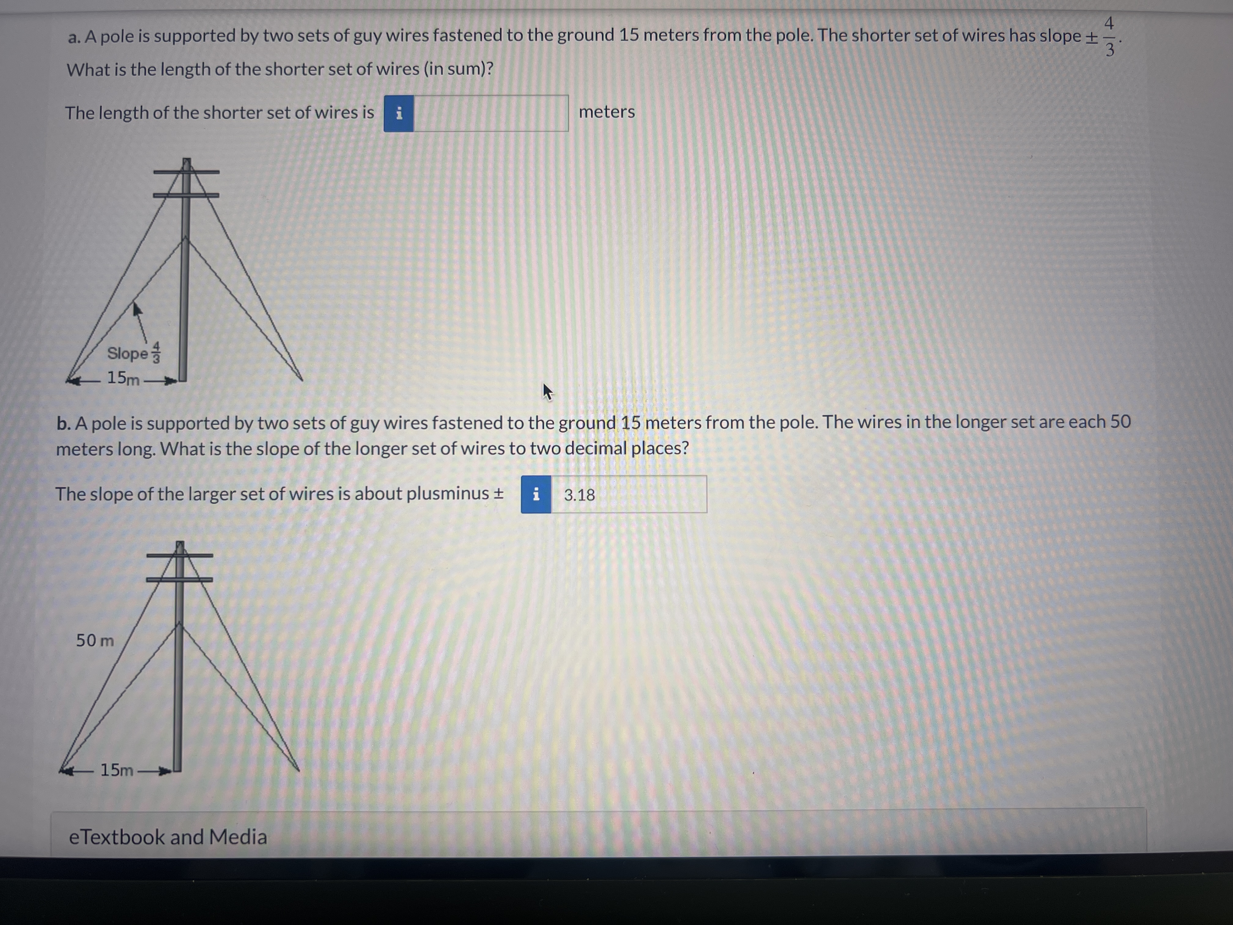 Solved a. ﻿A pole is supported by two sets of guy wires | Chegg.com