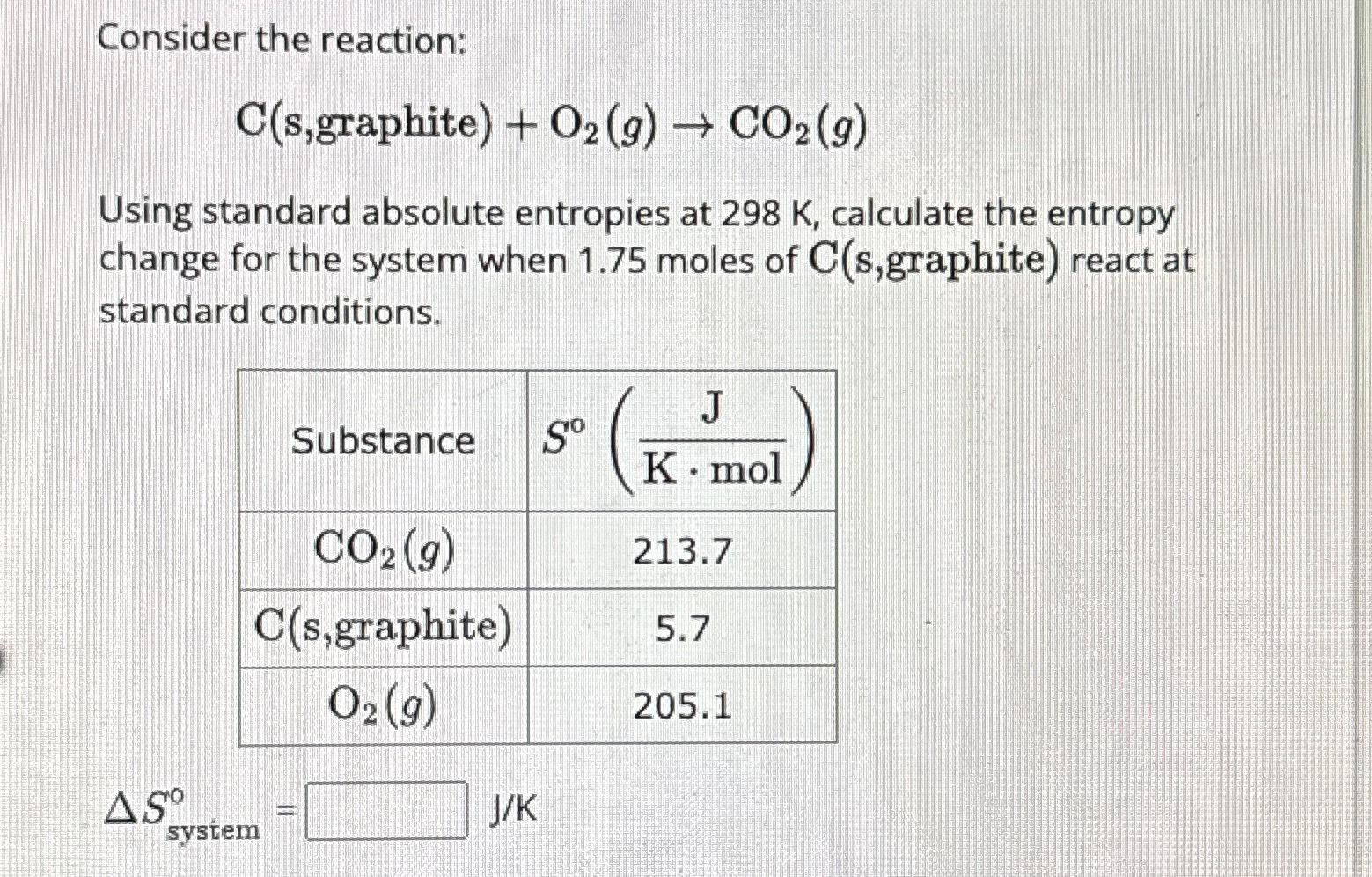 Solved Consider the reaction:C(s, ﻿graphite | Chegg.com