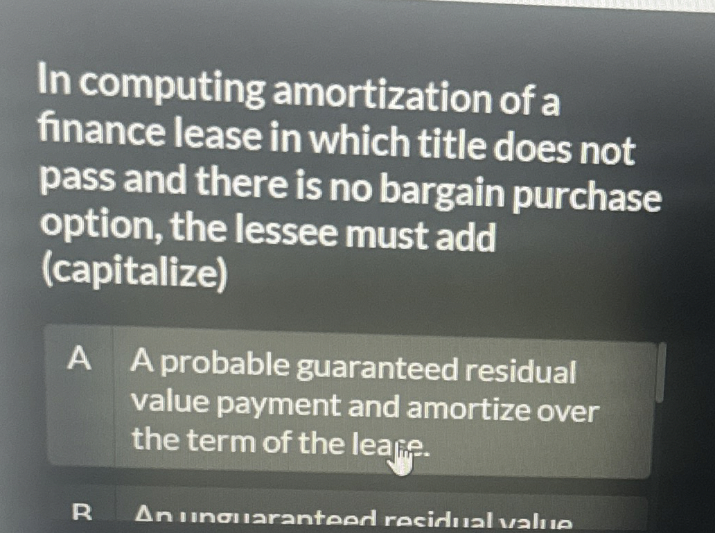 Solved In computing amortization of afinance lease in which | Chegg.com