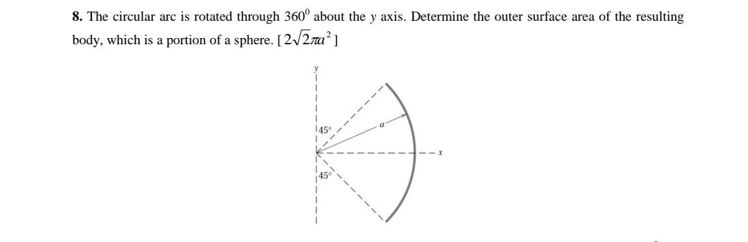 Solved The circular arc is rotated through 360° ﻿about the y | Chegg.com