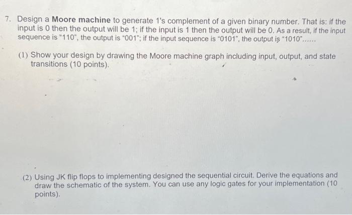 Solved Design A Moore Machine To Generate 1 S Complement Of