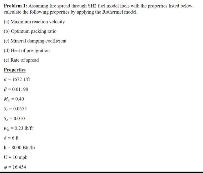 Solved Problem 1: Assuming fire spread through SH2 fuel | Chegg.com