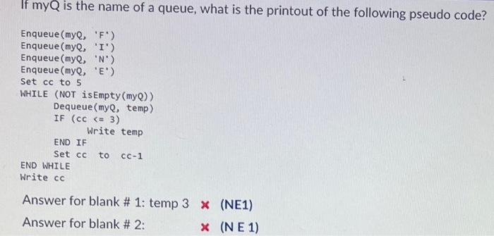 Solved It myQ is the name of a queue, what is the printout | Chegg.com