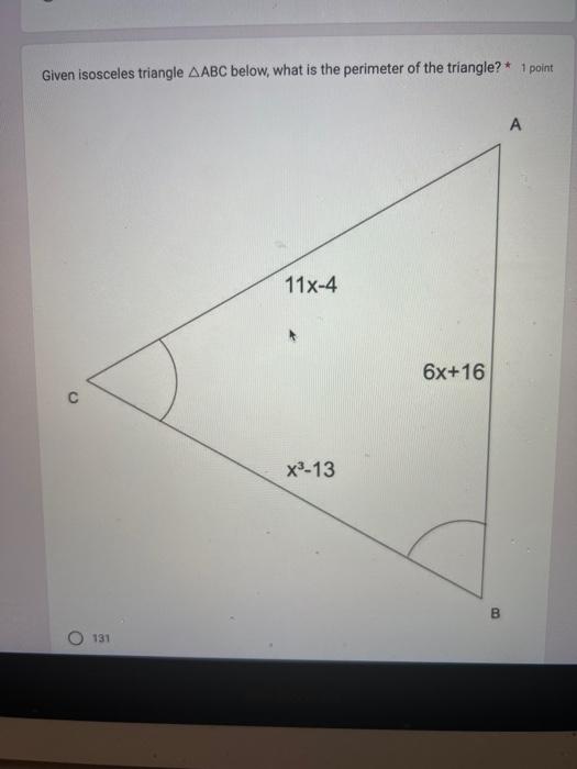 Solved Given isosceles triangle ABC below, what is the | Chegg.com
