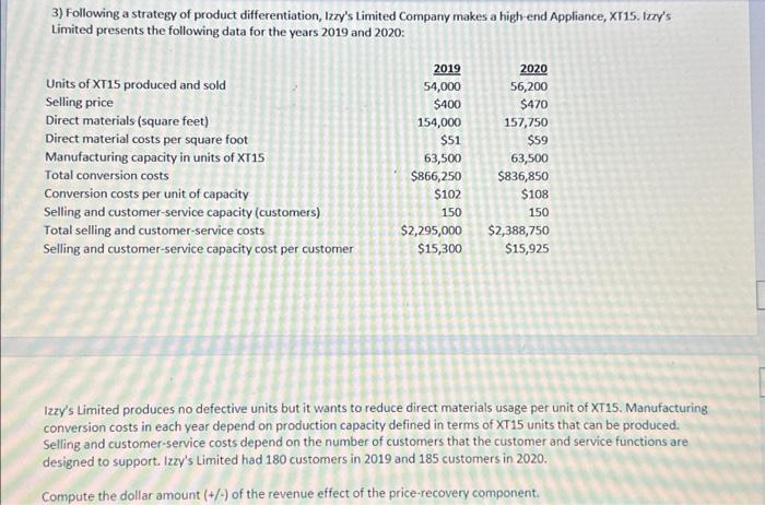 Solved 3) Following a strategy of product differentiation, | Chegg.com