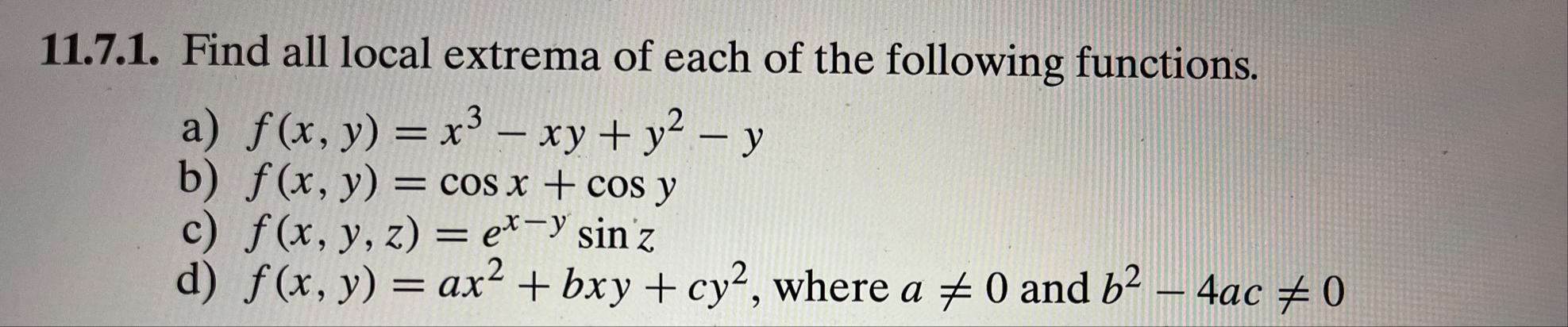 Solved 11.7.1. ﻿Find all local extrema of each of the | Chegg.com