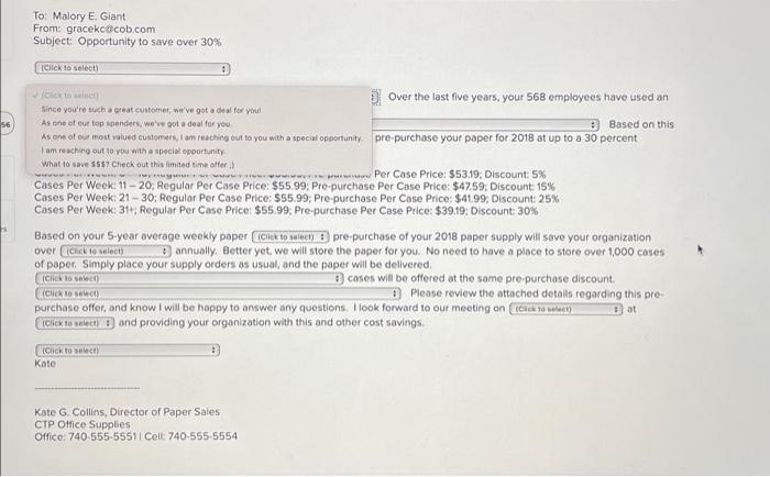 Required information PERSUASIVE MESSAGE - SALES . . . | Chegg.com