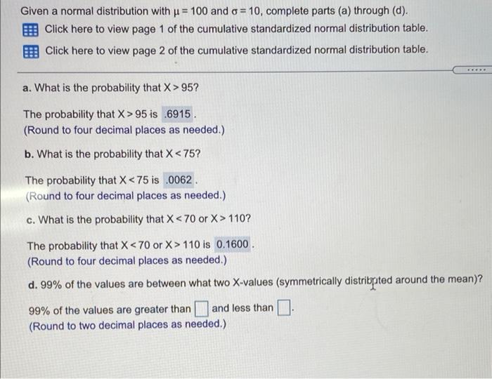 Solved Given the Normal Distribution w/ p=110 and o=1099% of | Chegg.com