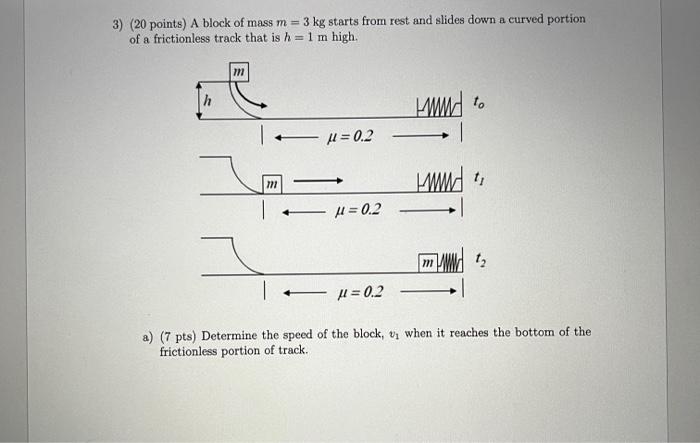 Solved 3) (20 points) A block of mass m=3 kg starts from | Chegg.com