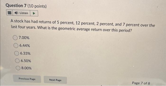 Solved A stock has had returns of 5 percent, 12 percent, 2 | Chegg.com
