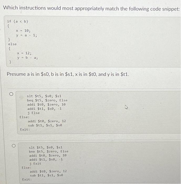 Solved Which instructions would most appropriately match the | Chegg.com