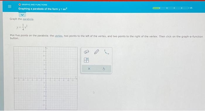 Solved Graph the parabola y=41x2 Plot five points on the | Chegg.com