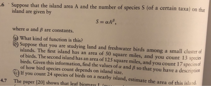 Solved .6 Suppose that the island area A and the number of | Chegg.com