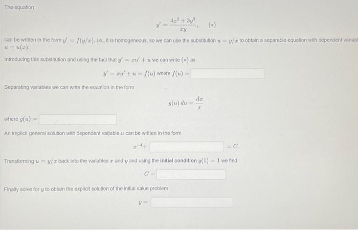 Solved The equation Separating variables we can write the | Chegg.com