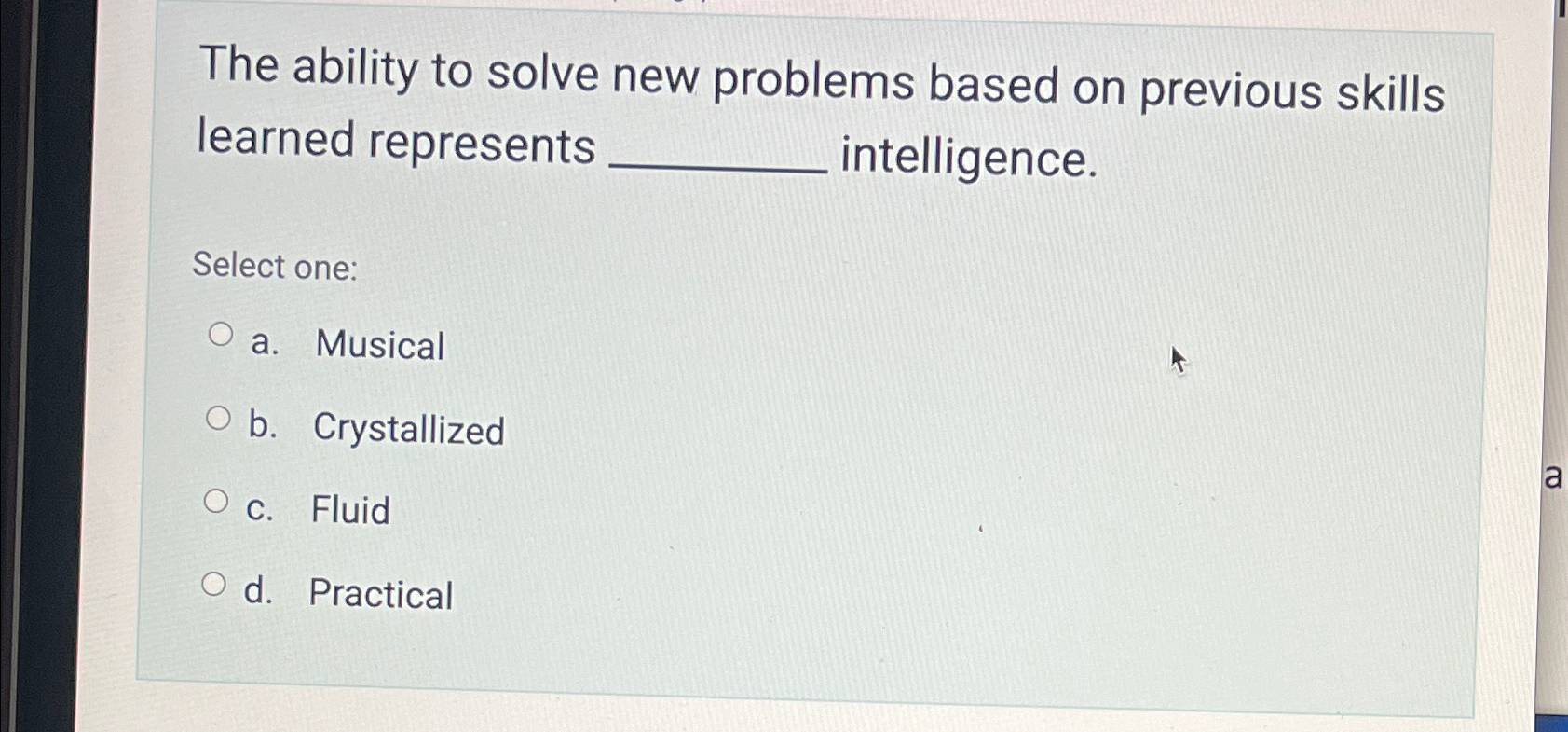 Solved The ability to solve new problems based on previous | Chegg.com