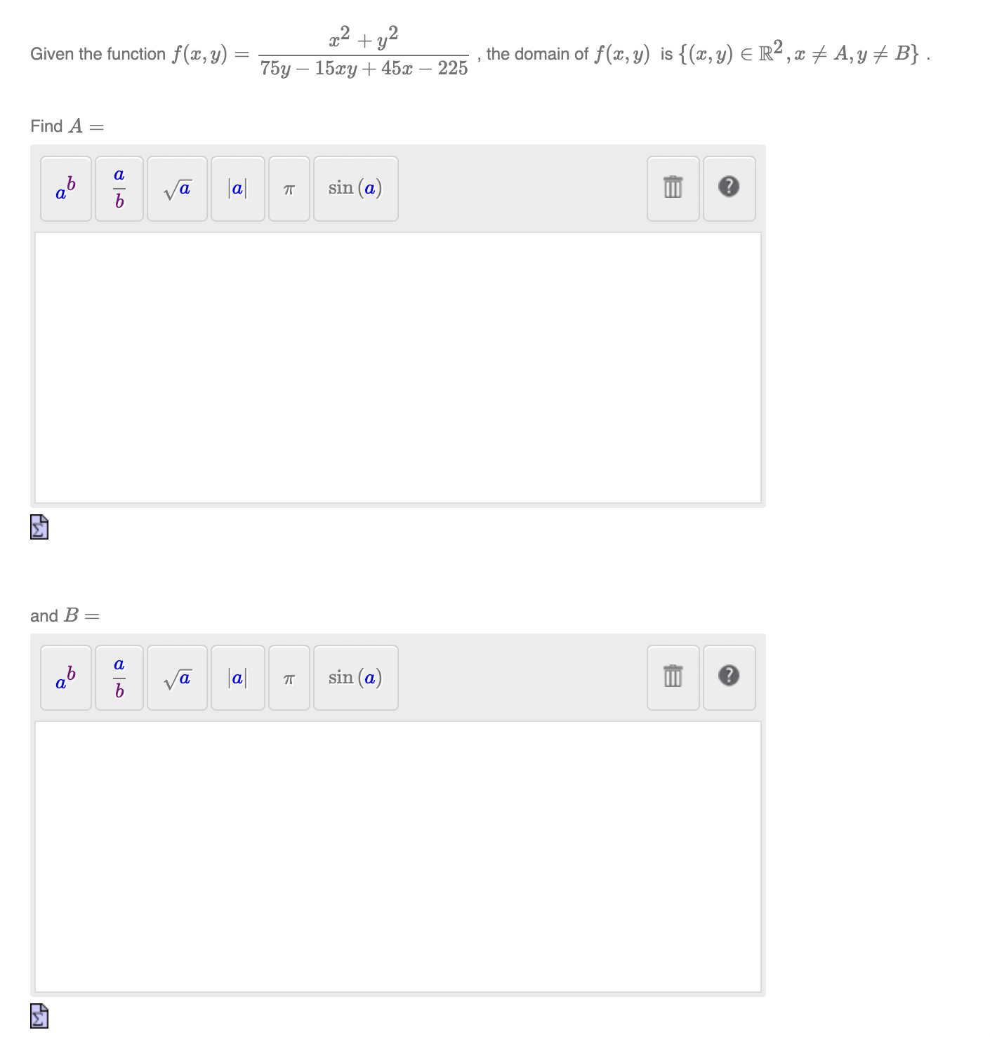 Solved Given the function f(x,y)=x2+y275y-15xy+45x-225, ﻿the | Chegg.com