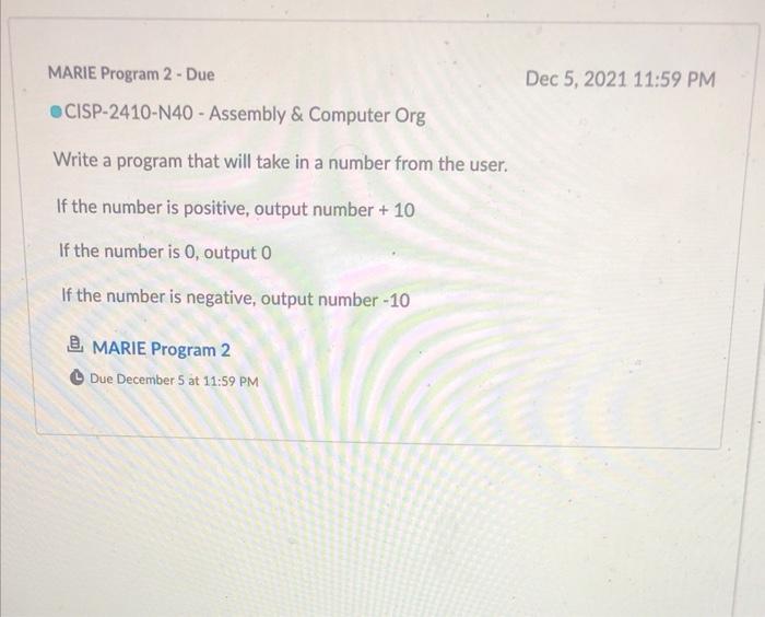 Solved Dec 5, 2021 11:59 PM MARIE Program 2 - Due | Chegg.com