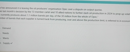 Solved a has announced it is leaving the oil producers' | Chegg.com