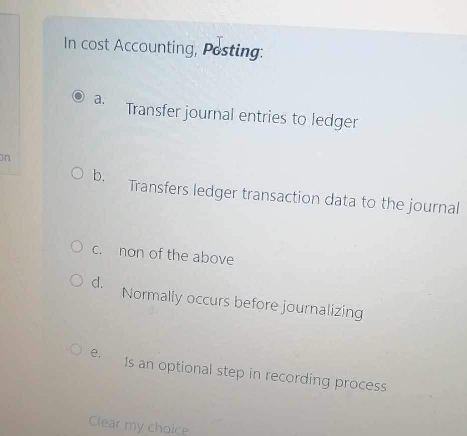 Solved In cost Accounting, Posting:a. ﻿Transfer journal | Chegg.com