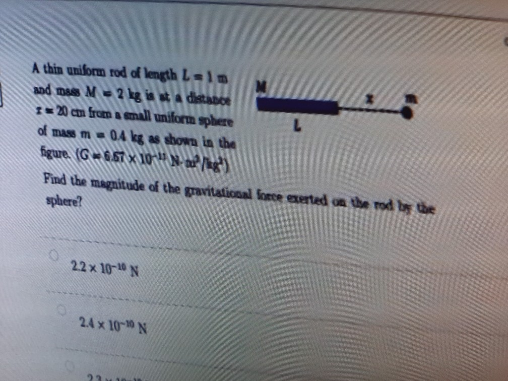 Solved A thin uniform rod of length L=1m M and mass N = 2 kg | Chegg.com