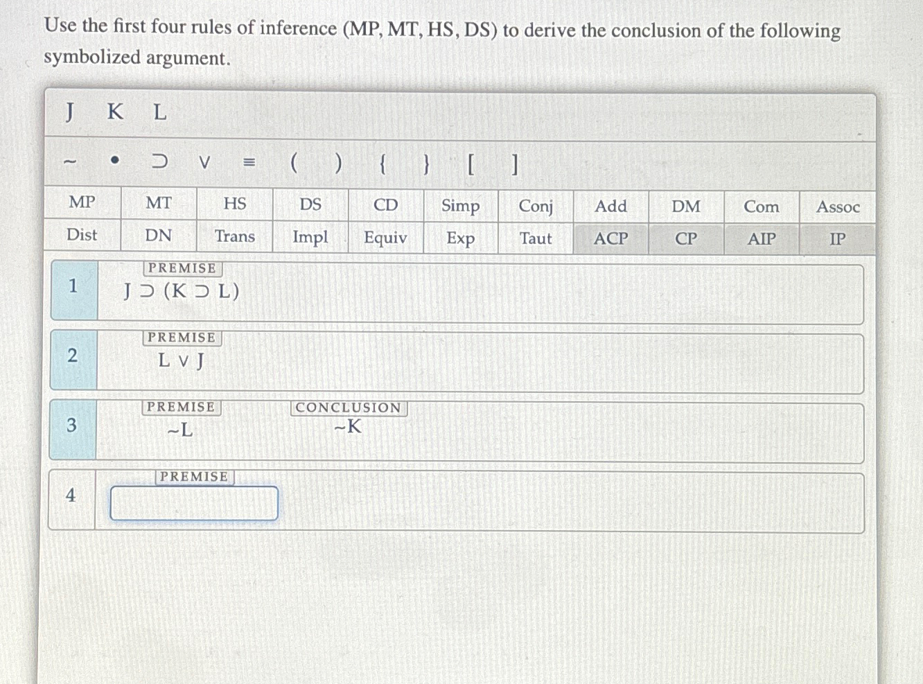 Solved Use the first four rules of inference (MP, ﻿MT, ﻿HS, | Chegg.com