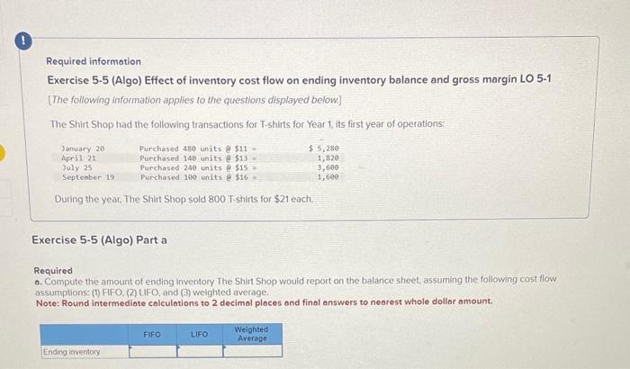 Solved Required information Exercise 5-5 (Algo) Effect of | Chegg.com