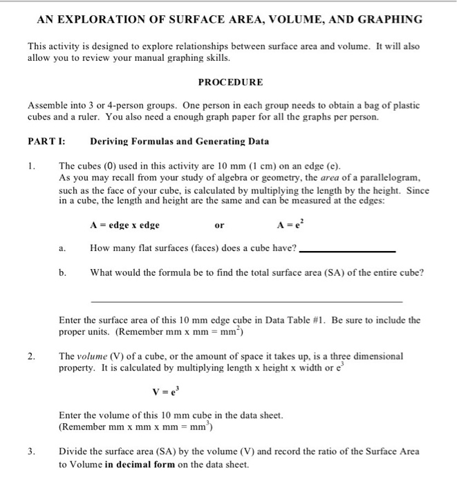 Solved AN EXPLORATION OF SURFACE AREA, VOLUME, AND GRAPHING | Chegg.com