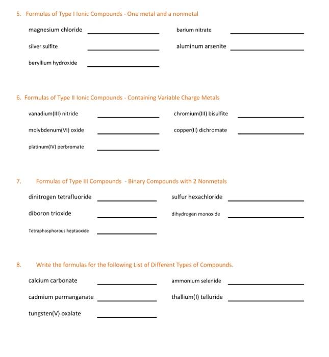 Solved 7. Formulas of Type III Compounds - Binary Compounds | Chegg.com