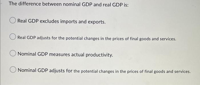 Solved The difference between nominal GDP and real GDP is: | Chegg.com