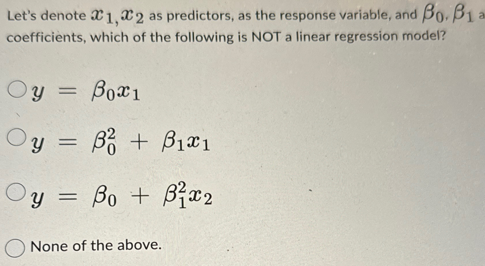 Solved Let's denote x1,x2 ﻿as predictors, as the response | Chegg.com