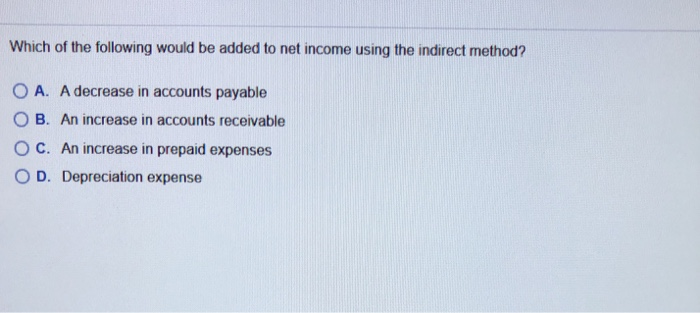 Solved Which of the following would be added to net income | Chegg.com